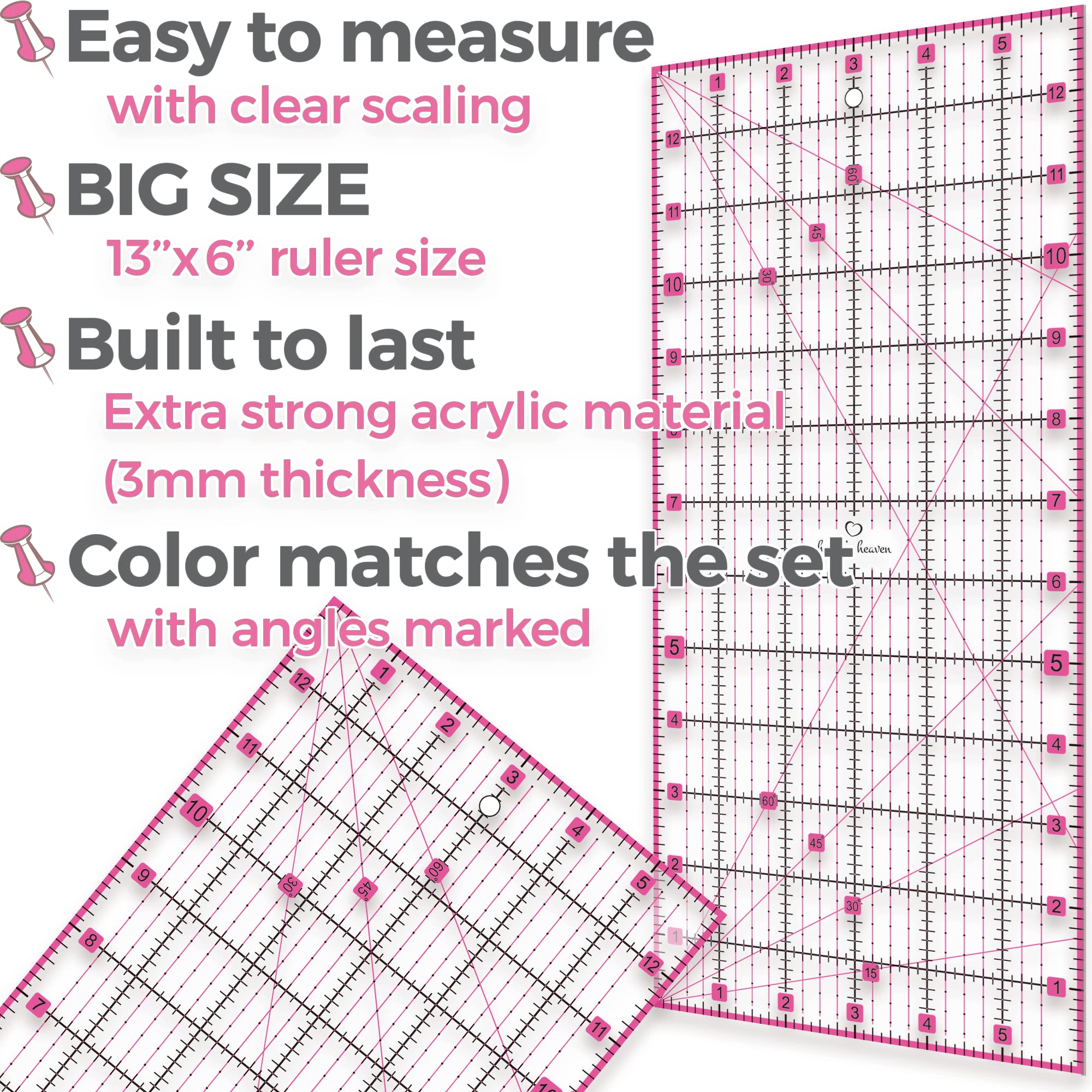 Rotary Cutter Set pink - Quilting Kit incl. 45mm Fabric Cutter, 5 Replacement Blades, A3 Cutting Mat, Acrylic Ruler and Craft Clips - Ideal for Crafting, Sewing, Patchworking, Crochet & Knitting x