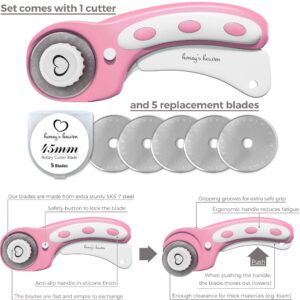 Rotary Cutter Set pink - Quilting Kit incl. 45mm Fabric Cutter, 5 Replacement Blades, A3 Cutting Mat, Acrylic Ruler and Craft Clips - Ideal for Crafting, Sewing, Patchworking, Crochet & Knitting x