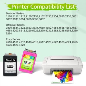 greencycle Re-Manufactured 63XL 63BXL 63CXL Ink Cartridge Compatible for HP Envy 4520 4510 OfficeJet 4650 4658 3830 5255 5258 DeskJet 2136 3636, with New Version chip (Black 1 Pack, Tir-Color 1 Pack)