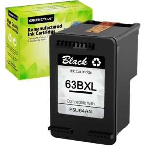 greencycle re-manufactured 63xl 63bxl black ink cartridge compatible for hp envy 4520 4510 officejet 4650 4658 3830 5255 5258 deskjet 1110 2130 2136 3636, with new version chip (black, 1 pack)