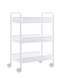 jane eyre 3-tier rolling utility storage rack cart on wheels, trolley craft cart, multi-purpose organizer shelf, white