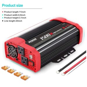 NDDI 1500W Car Power Inverter 12V DC to 110V AC Car Converter Charger Adapter with Dual 3.1A USB Port and AC Outlets Quick Charging