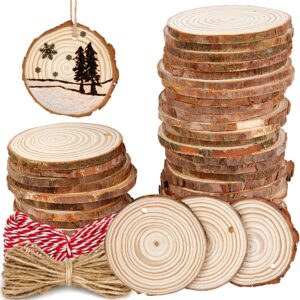 50pcs 2.4"-2.8" natural wooden slices,colovis unfinished wood circles with holes tree bark round log discs diy crafts hanging ornaments (50 pcs, natural wood)