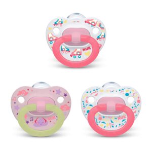 nuk orthodontic pacifier value pack, girl, 6-18 months (pack of 3)