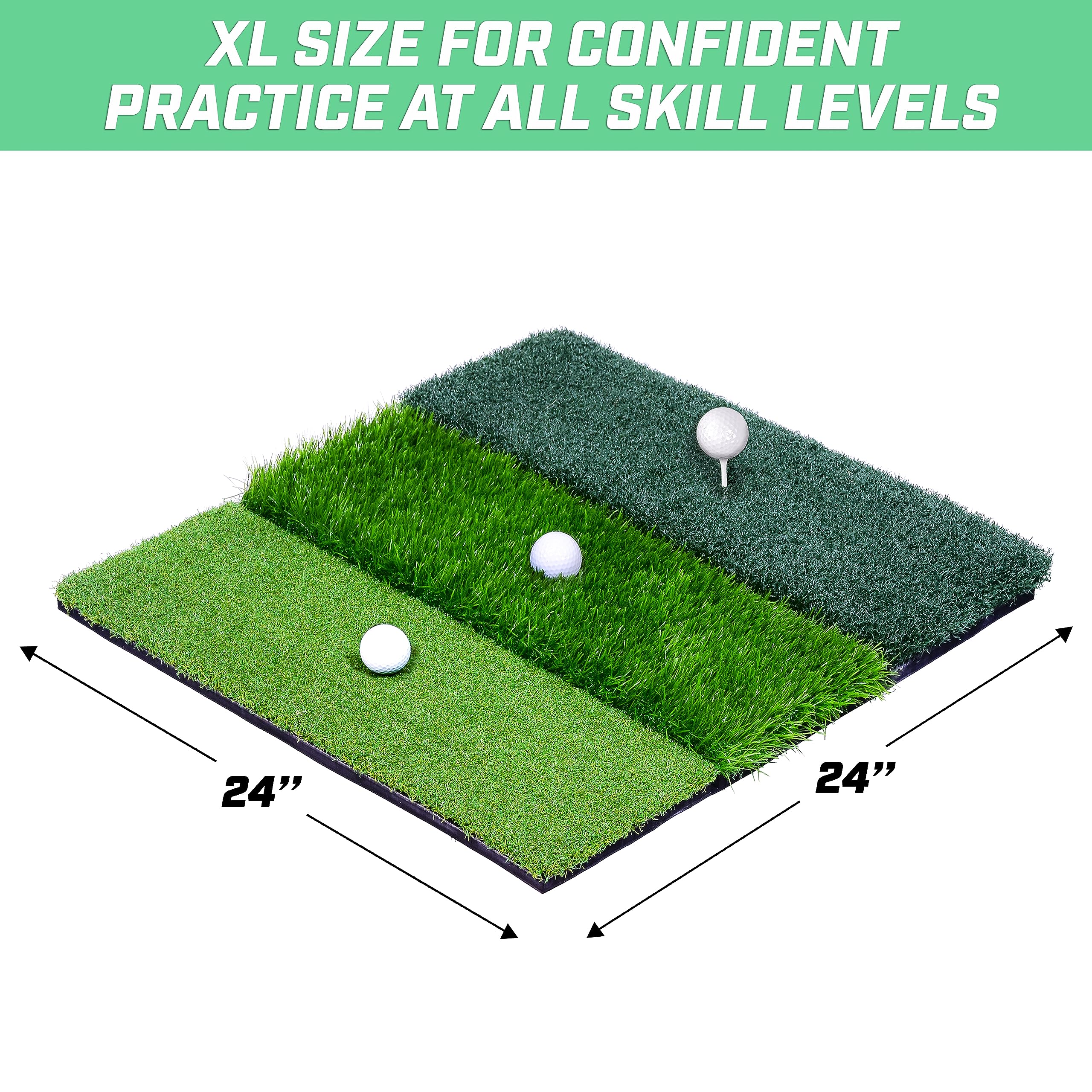 GoSports Tri-Turf XL Golf Practice Hitting Mat - Huge 24 Inch x 24 Inch for Optimal Practice