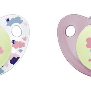 NUK Cute-as-a-Button Glow-in-The-Dark Orthodontic Pacifiers, Baby Girls, 0-6 Months, 2-Pack, 0.09 Pounds