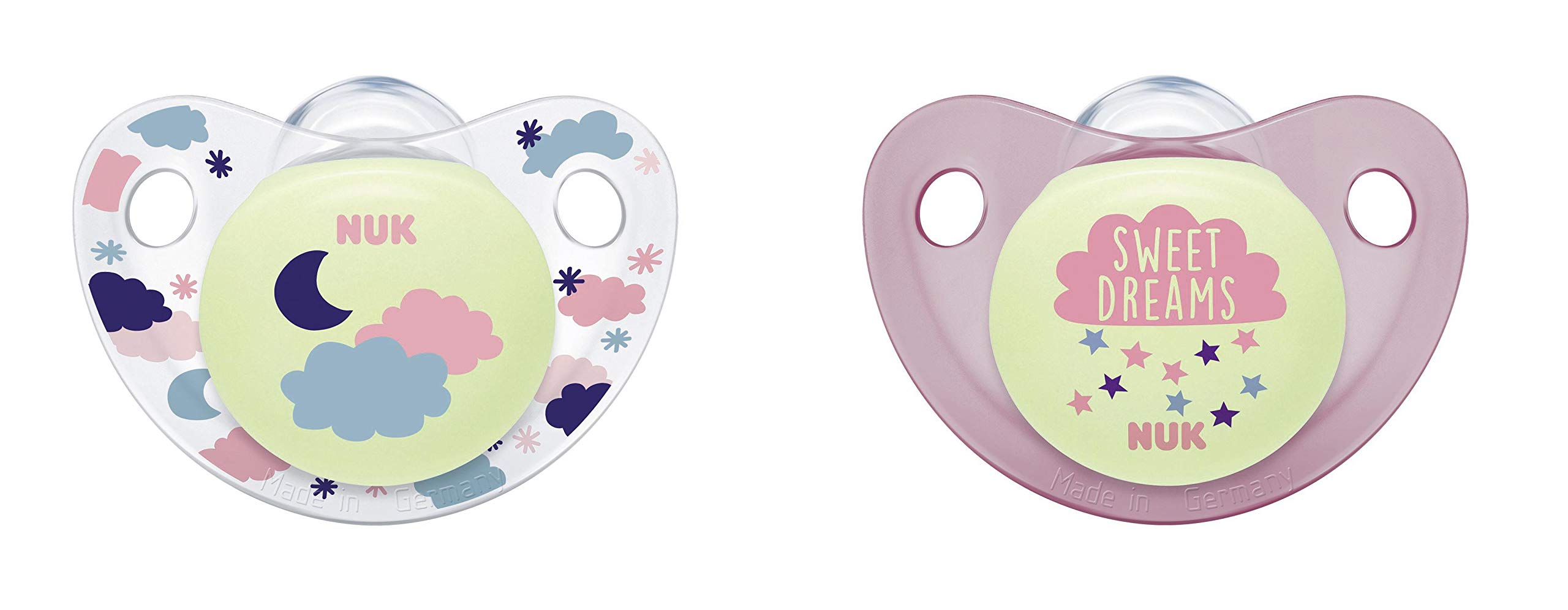 NUK Cute-as-a-Button Glow-in-The-Dark Orthodontic Pacifiers, Baby Girls, 0-6 Months, 2-Pack, 0.09 Pounds