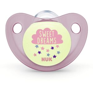 NUK Cute-as-a-Button Glow-in-The-Dark Orthodontic Pacifiers, Baby Girls, 0-6 Months, 2-Pack, 0.09 Pounds