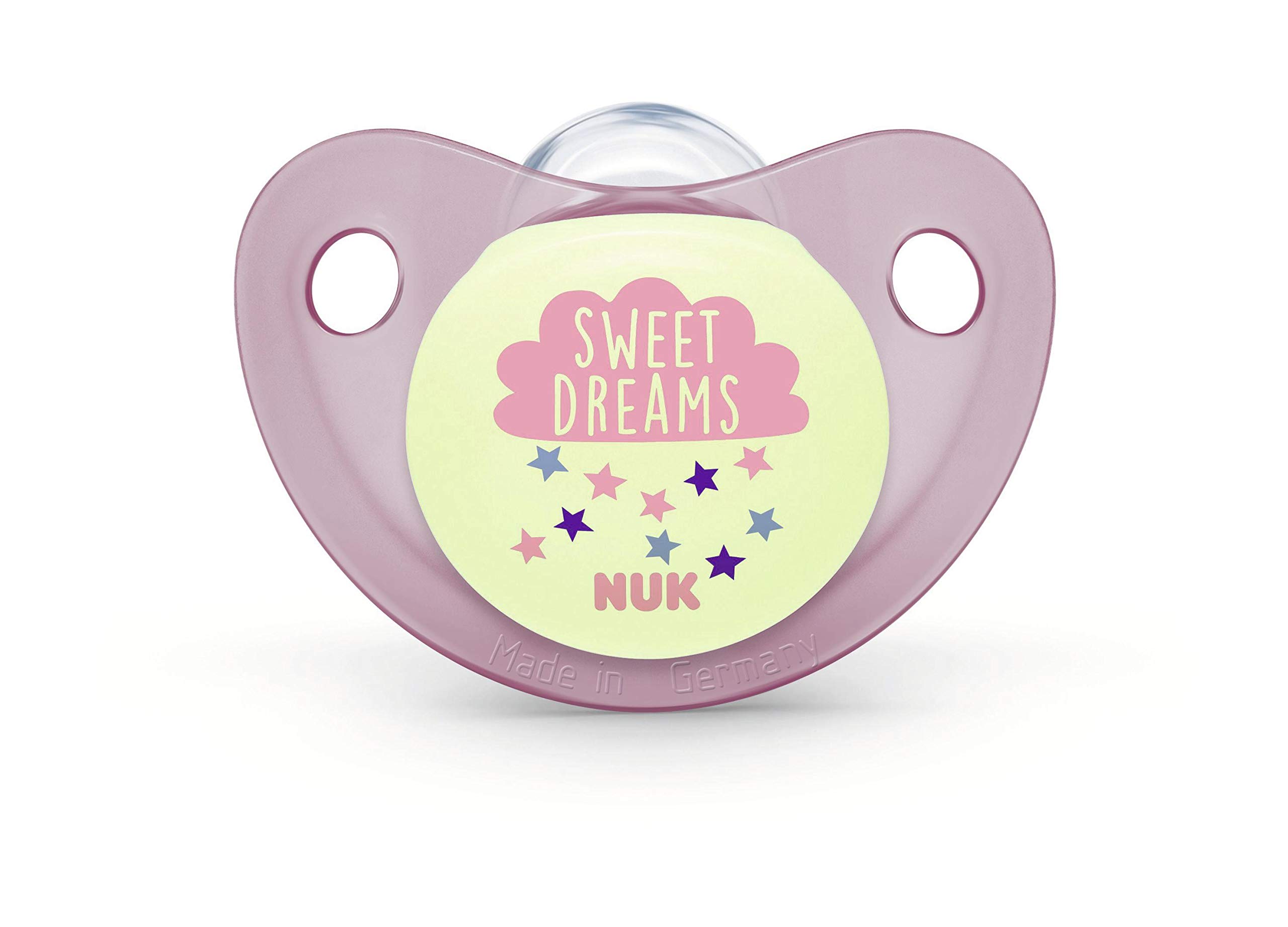 NUK Cute-as-a-Button Glow-in-The-Dark Orthodontic Pacifiers, Baby Girls, 0-6 Months, 2-Pack, 0.09 Pounds