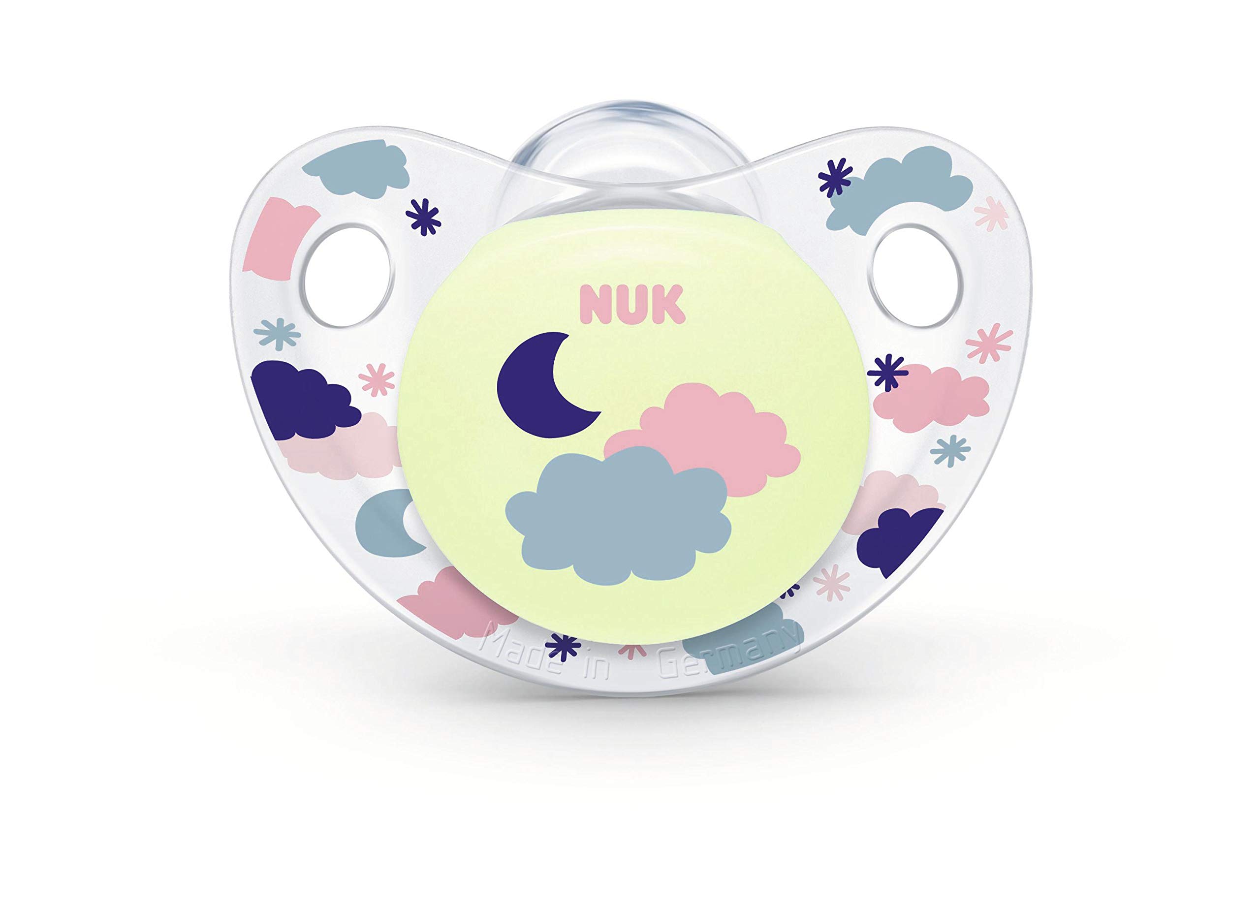 NUK Cute-as-a-Button Glow-in-The-Dark Orthodontic Pacifiers, Baby Girls, 0-6 Months, 2-Pack, 0.09 Pounds