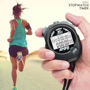 Stopwatch, Amble Countdown Timer and Stopwatch Record 20 Memories Lap Split Time with Tally Counter and Calendar Clock with Alarm for Sports Coaches and Referees