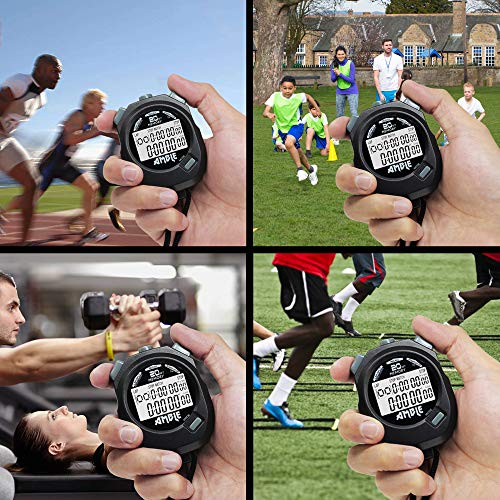 Stopwatch, Amble Countdown Timer and Stopwatch Record 20 Memories Lap Split Time with Tally Counter and Calendar Clock with Alarm for Sports Coaches and Referees