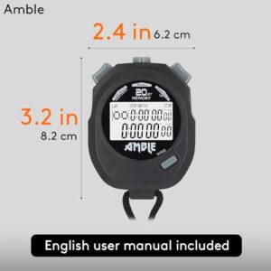 Stopwatch, Amble Countdown Timer and Stopwatch Record 20 Memories Lap Split Time with Tally Counter and Calendar Clock with Alarm for Sports Coaches and Referees