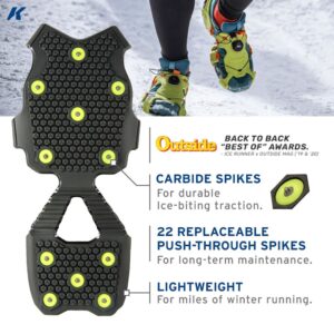 Korkers Ice Runner Ice Cleats - Lightweight and Durable - 22 Replaceable Carbide Spikes - Green/Orange - Medium