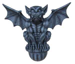 dwk - castle guardian - large indoor outdoor medieval gargoyle statue architectural wall mounted hanging halloween gothic home décor accent, stone finish, 20-inch