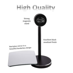 WatchYrBack Desk and Cubicle Mirror to See Behind You, Black Stand with Detachable Wide Angle Real Glass Mirror, Small & Discrete, Beautiful Design, Perfect Curvature for an exceptionally Clear View