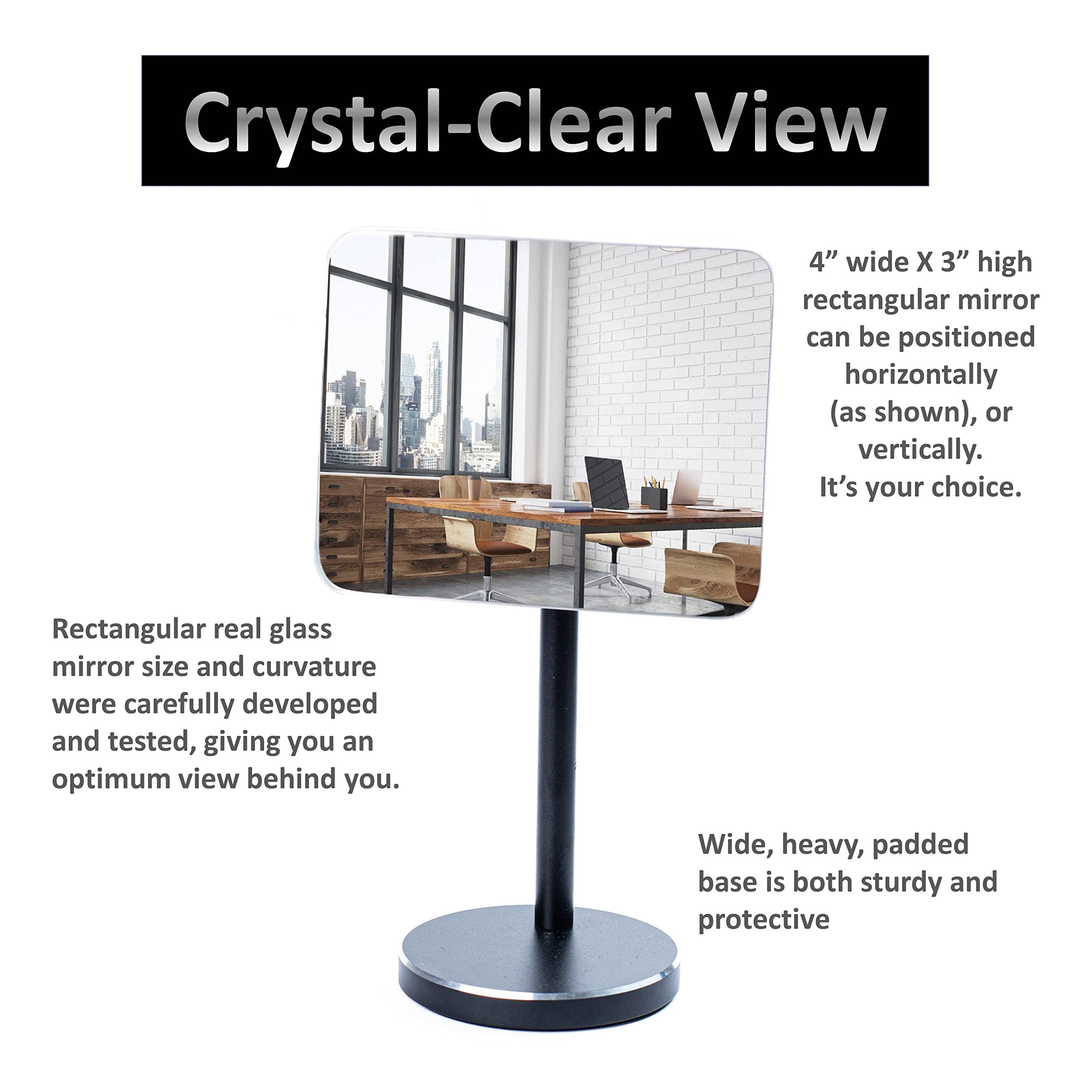 WatchYrBack Desk and Cubicle Mirror to See Behind You, Black Stand with Detachable Wide Angle Real Glass Mirror, Small & Discrete, Beautiful Design, Perfect Curvature for an exceptionally Clear View