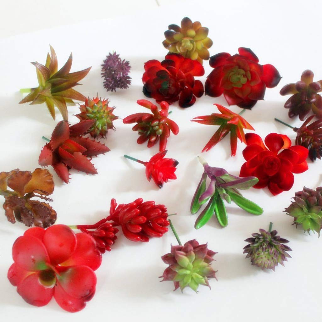 FABSELLER 12pcs Artificial Succulent Plants Mixed Fake Unpotted Succulents Faux Flowers for DIY Wall Home Indoor Garden Decoration (Red/Purple, Random Send)