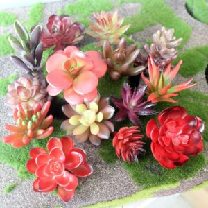 FABSELLER 12pcs Artificial Succulent Plants Mixed Fake Unpotted Succulents Faux Flowers for DIY Wall Home Indoor Garden Decoration (Red/Purple, Random Send)