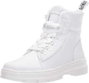 dr. martens women's combs w combat boot, white+white ajax+extra tough ballistic, 7