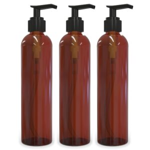 brightfrom lotion pump bottles, empty 8 oz, bpa-free refillable plastic containers, amber with black dispenser for - soap, shampoo, lotions, liquid body soap, creams and massage oil (3 pack)