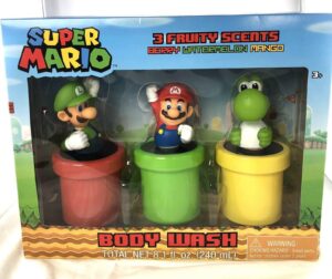 super mario body wash gift box - luigi, mario and yoshi - 3 fruity scents (berry, watermelon, mango)