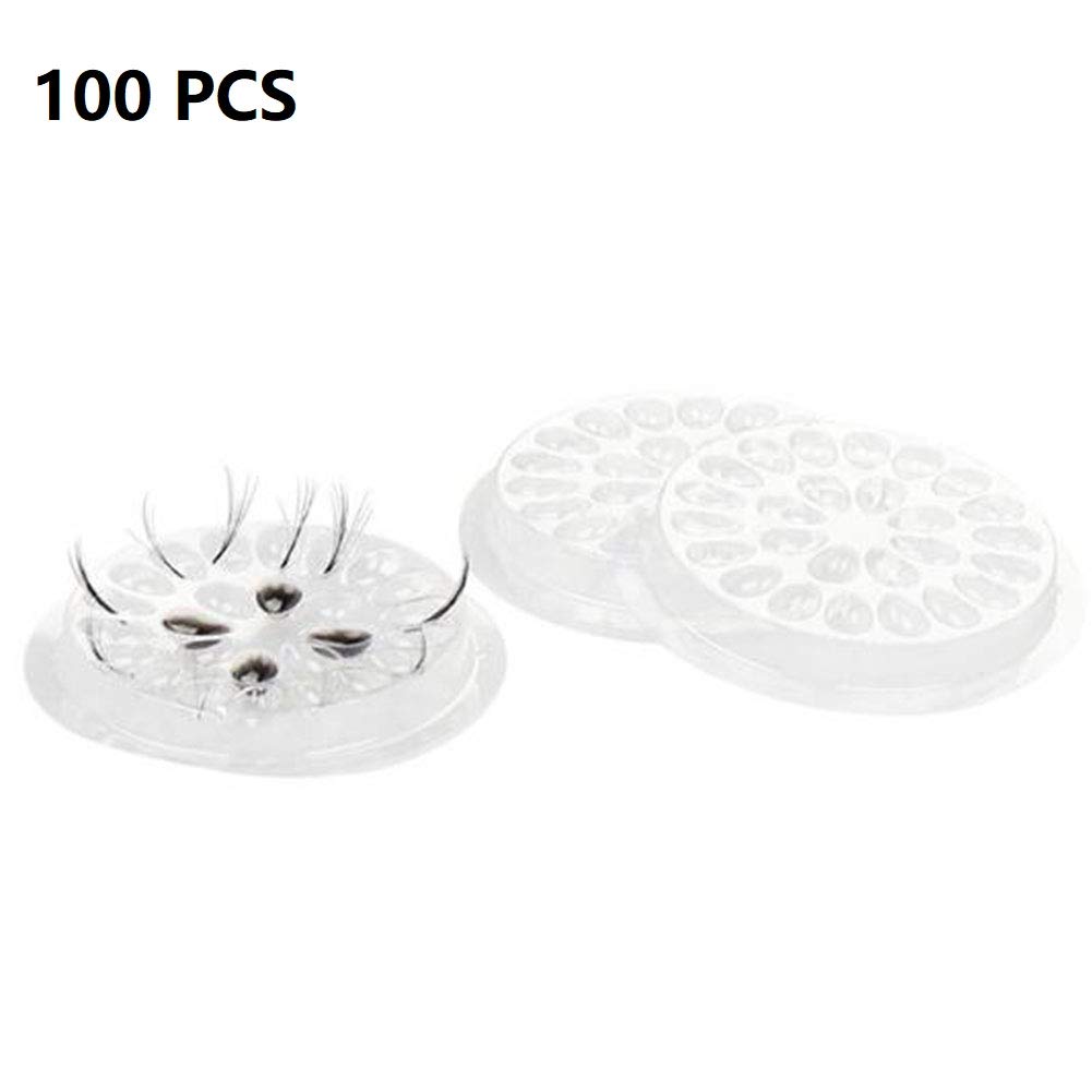 100 PCS Disposable Plastic Glue Pad for Eyelash Extensions Transparent Flower Shaped Lashes Gasket Adhesive Pigment Holder Base for Nail Art or Tattoo Ink