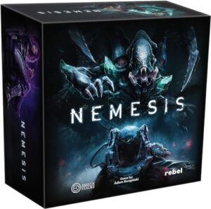 nemesis board game | sci-fi horror | miniatures | strategy | cooperative adventure game for adults and teens | ages 14+ | 1 - 5 players | average playtime 1-2 hours | made by rebel