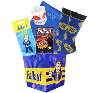 fallout series 3 looksee mini box with fallout 76 socks, trading cards and more