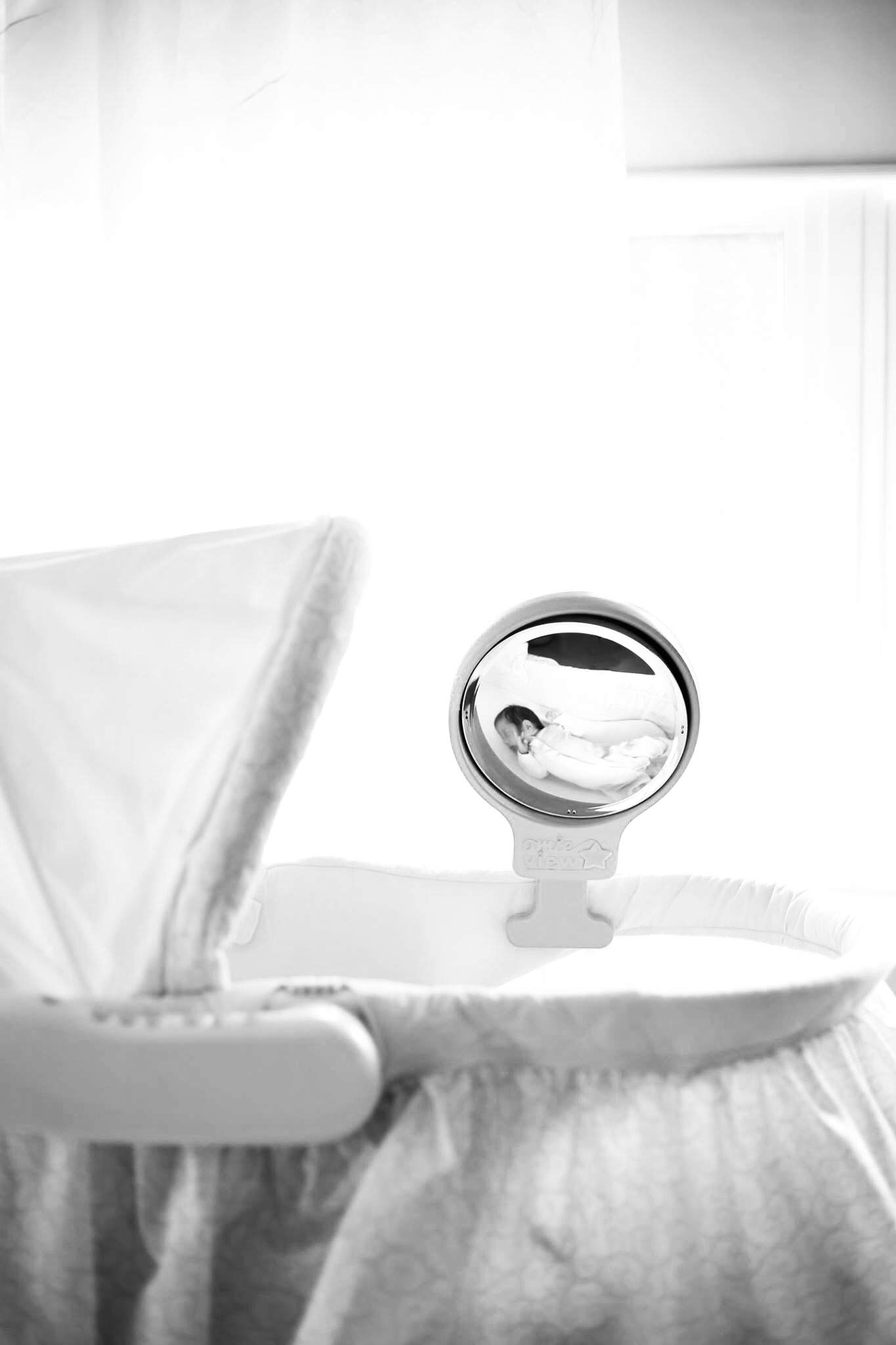 Omie View Bassinet Mirror, 10.98x7.0x3.0 inches, Headrest Mount, Rectangular, Modern, Lighted, Baby Monitoring Accessory