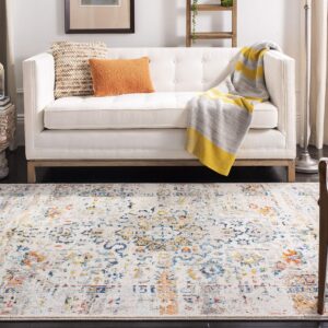 SAFAVIEH Madison Collection Area Rug - 5'3" x 7'6", Cream & Blue, Boho Distressed Medallion Design, Non-Shedding & Easy Care, Ideal for High Traffic Areas in Living Room, Bedroom (MAD474B)