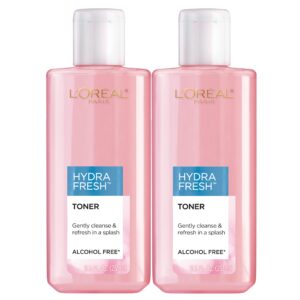 l'oreal paris skincare hydrafresh toner face toner, alcohol free toner with pro-vitamin b5 for a smoother, brighter complexion, 2 count