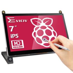 eviciv touch screen 7" for raspberry pi, 1024x600 ips display portable monitor dual-speaker usb hdmi computer monitor compatible with raspb pi 5/4/3/zero/windows/drive-free