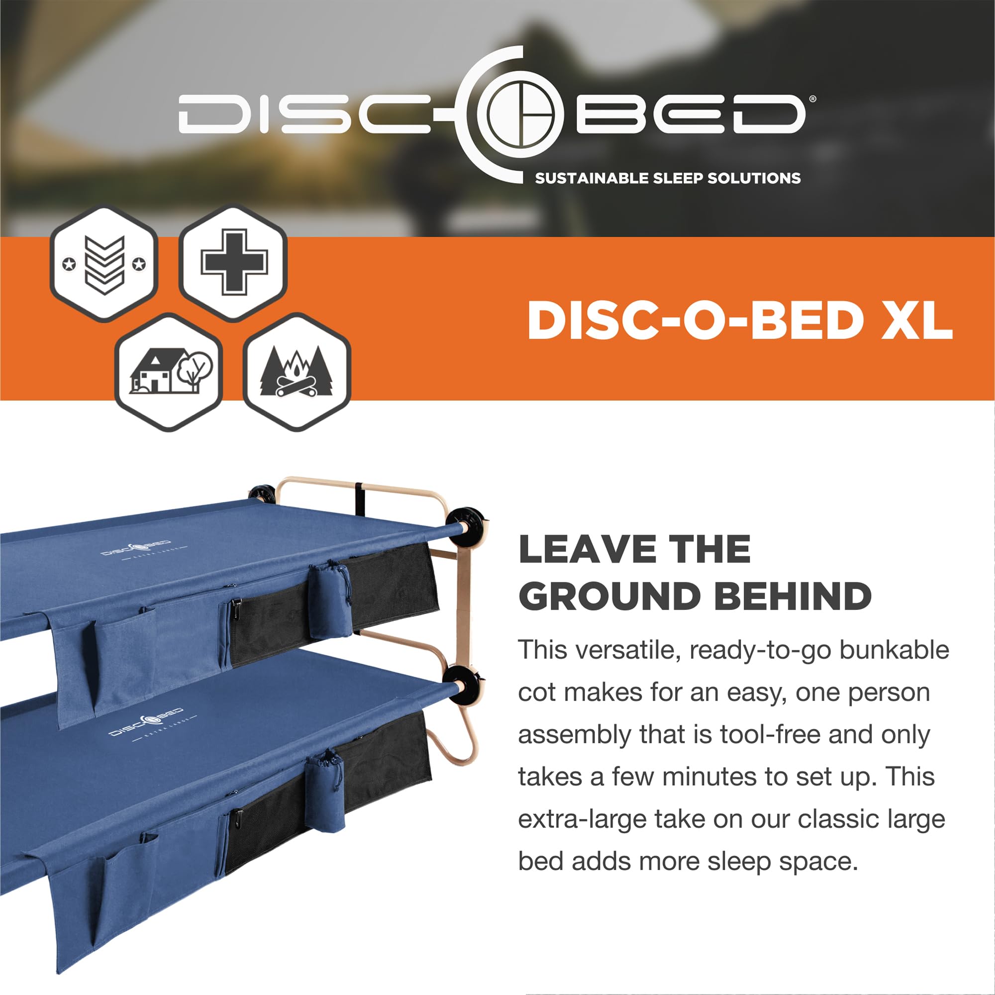 Disc-O-Bed Extra Large, with 2 Side Organizers, Navy