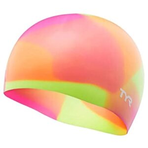 TYR Junior Tie Dye Swim Cap, Yellow/Pink/Orange