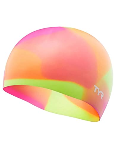 TYR Junior Tie Dye Swim Cap, Yellow/Pink/Orange