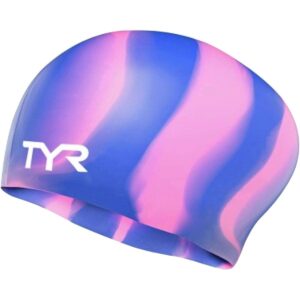 tyr mens long hair silicone swim cap, purple/pink