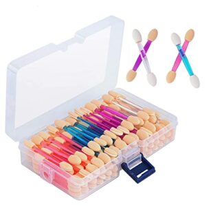 cuttte 120pcs disposable dual sides eye shadow sponge applicators with container, 4 colors eyeshadow brushes makeup applicator