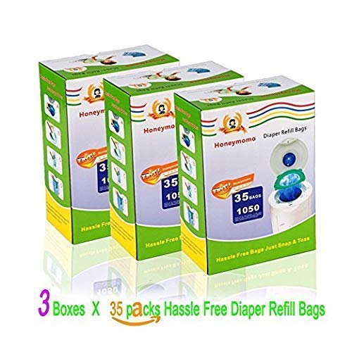 Honeymomo Baby Bathing Diaper refill bags 35 Bags 1050 Counts Fully Compatible with Arm&Hammer Disposal System Diaper Pail Snap, Seal and Toss Refill Bags