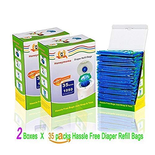 Honeymomo Baby Bathing Diaper refill bags 35 Bags 1050 Counts Fully Compatible with Arm&Hammer Disposal System Diaper Pail Snap, Seal and Toss Refill Bags