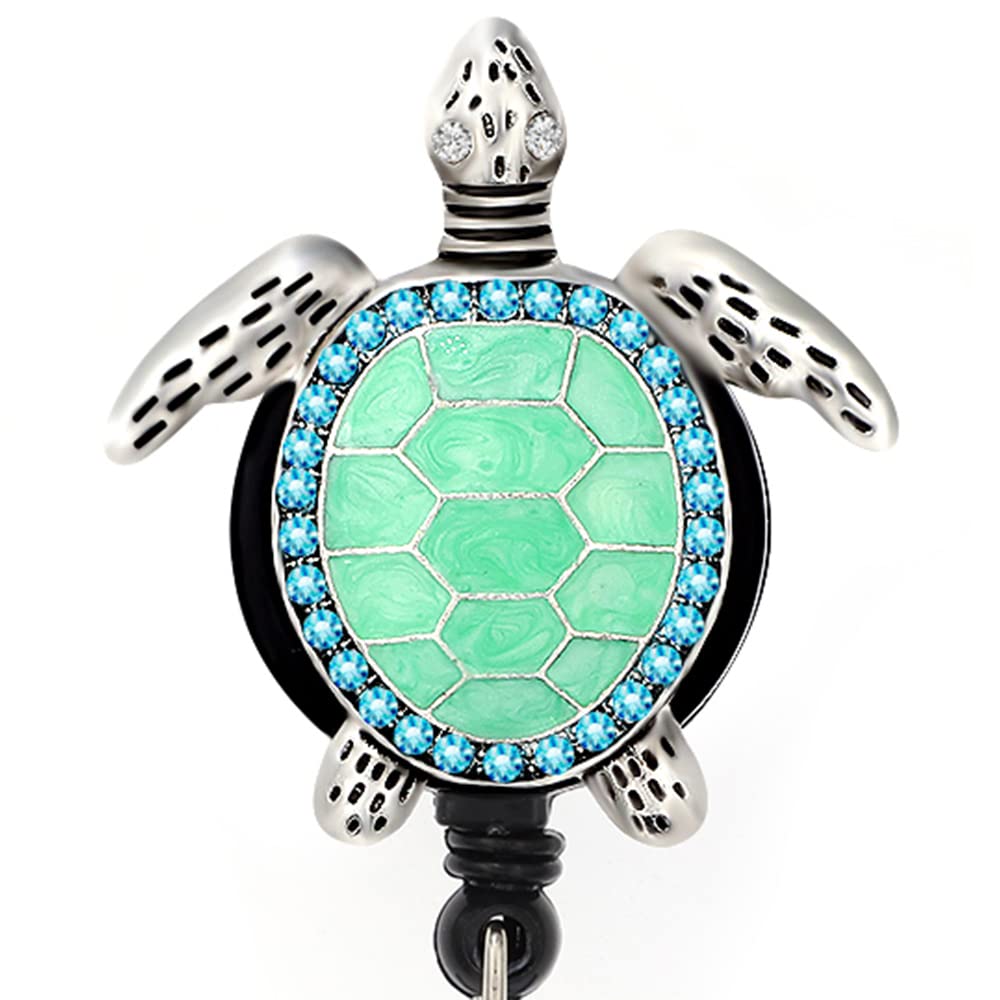 Aquamarine Enamel Sea Turtle Retractable ID Badge Reel,Name Card Holder for Nurse