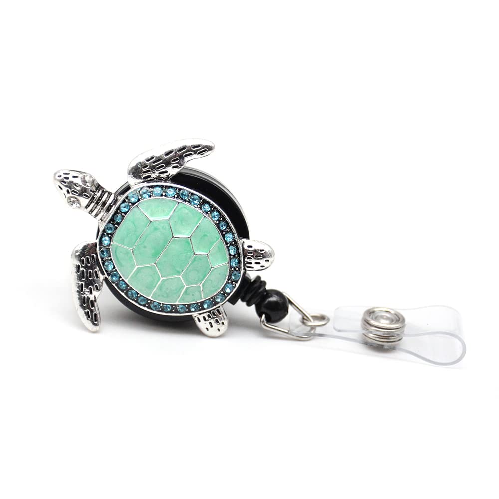 Aquamarine Enamel Sea Turtle Retractable ID Badge Reel,Name Card Holder for Nurse