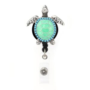 Aquamarine Enamel Sea Turtle Retractable ID Badge Reel,Name Card Holder for Nurse