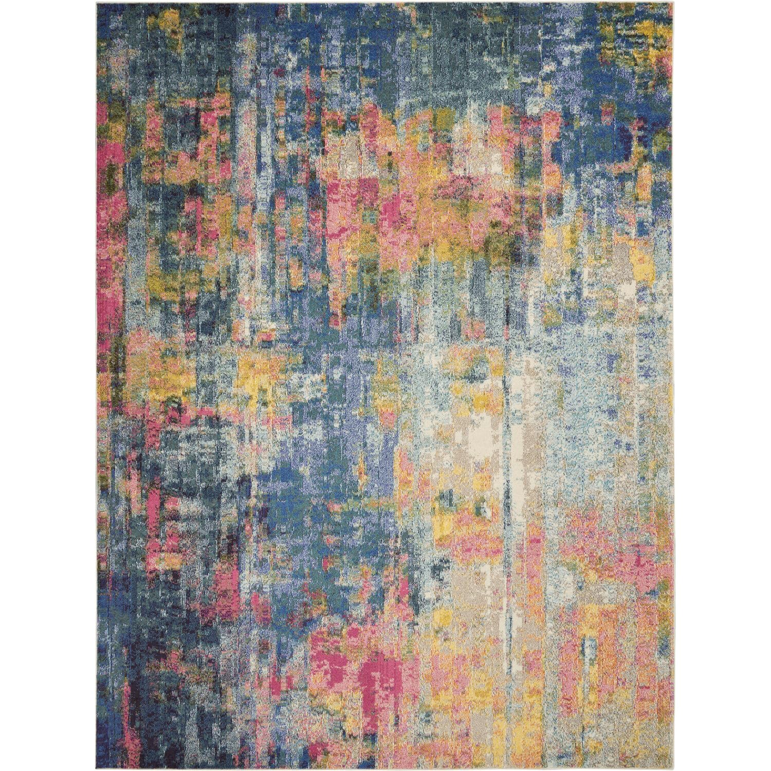 Nourison Celestial Blue/Yellow 9' x 12' Area Rug, Contemporary, Abstract, Easy Cleaning, Non Shedding, Bed Room, Living Room, Dining Room, Kitchen (9x12)