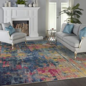 Nourison Celestial Blue/Yellow 9' x 12' Area Rug, Contemporary, Abstract, Easy Cleaning, Non Shedding, Bed Room, Living Room, Dining Room, Kitchen (9x12)