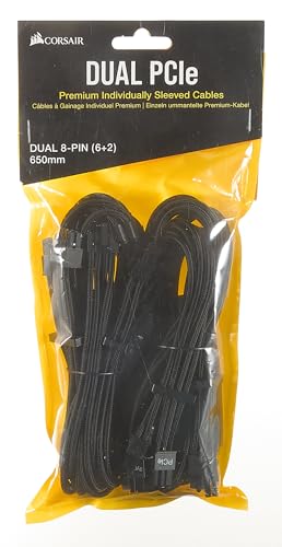 CORSAIR Premium Individually Sleeved PCIe (Dual Connector) Cables – Black, 2 Yr Warranty, for Corsair PSUs