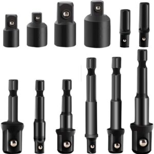 12pcs drill socket adapter and reducer set, extension set turns power drill into high speed nut driver. 1/4", 3/8", and 1/2" drive …