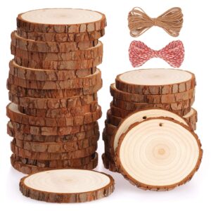 fuyit natural wood slices 30 pcs 2.8-3.1 inches craft wood kit unfinished predrilled with hole wooden circles tree slices for arts and crafts christmas ornaments diy crafts