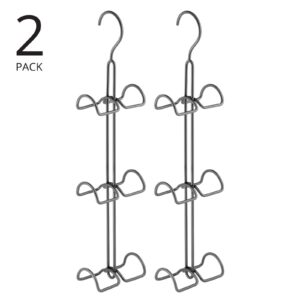 mDesign Metal Wire Over The Closet Rod Hanging Storage Organizer Hanger for Storing and Organizing Purses, Backpacks, Satchels, Crossovers, Handbags - 2 Pack - Graphite Gray