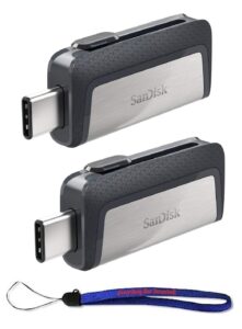 sandisk ultra (two pack) dual drive usb type-c (sdddc2-064g-g46) with everything but stromboli (tm) lanyard